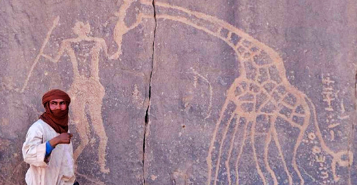 Researchers uncovered more than 15,000 rock carvings in Tassili n’Ajjer, Algeria, depicting ...
